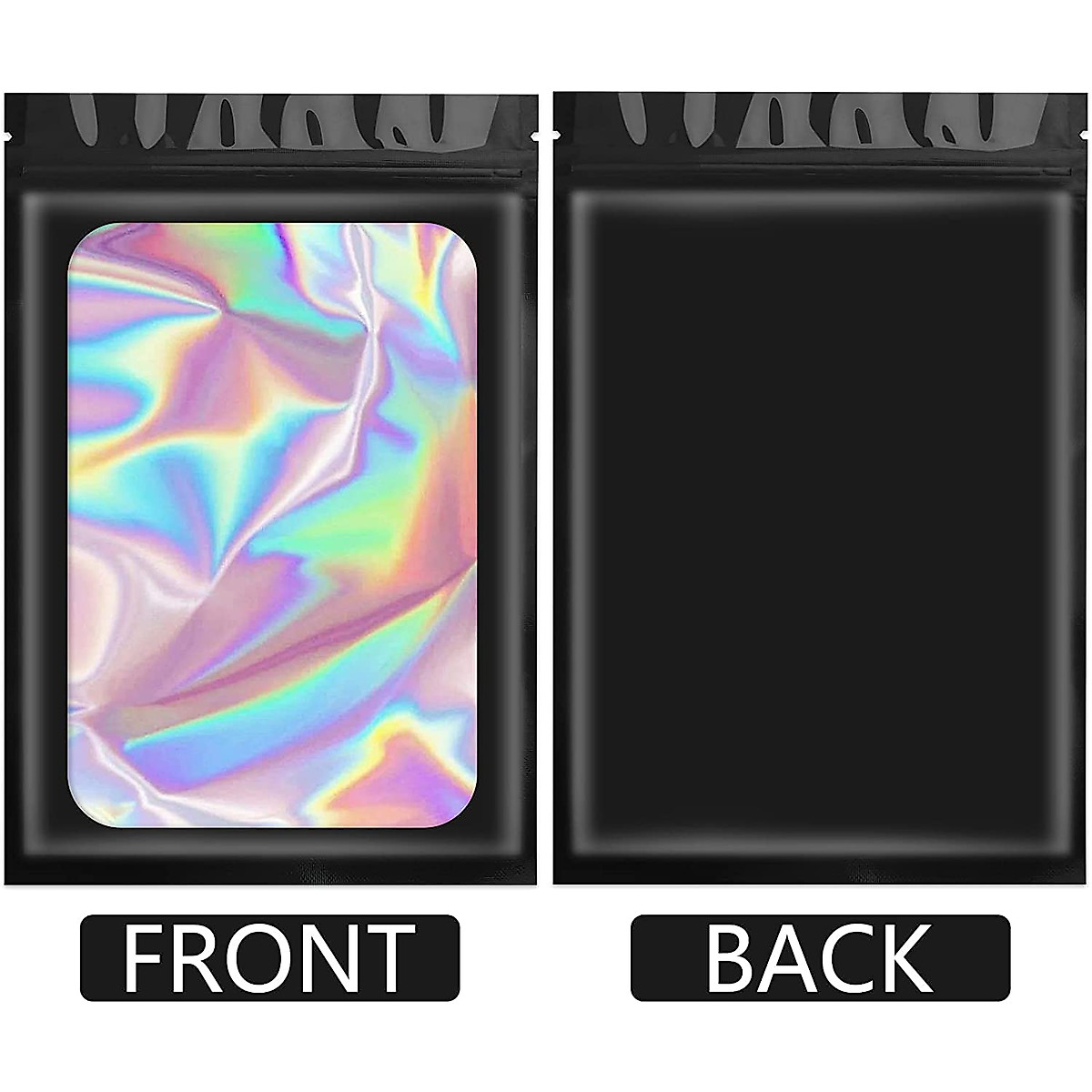 100 Pieces Smell Proof Bags Holographic Piecesaging Bags Storage Bag with Clear Window for Food Storage (Black Color, 5.5x7.9 Inch)