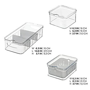 iDesign The Spruce 3-Piece Plastic Refrigerator Organizer Bin Set with Lids, Clear/Gray