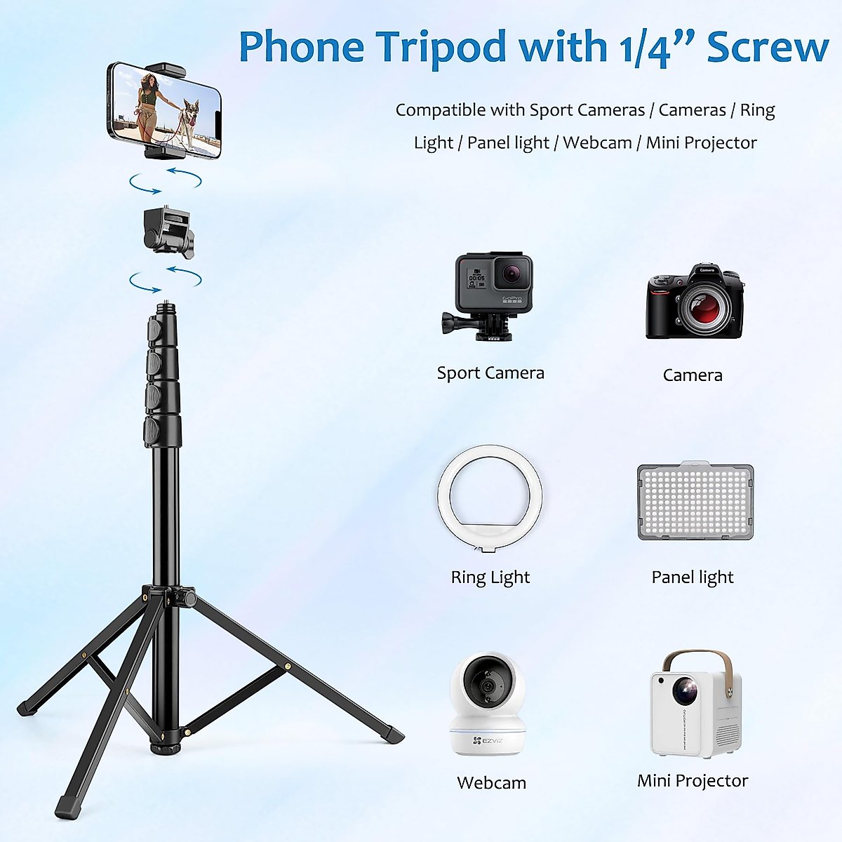 Phone Tripod, 80" Tall Tripod for iPhone with 13" Adjustable Gooseneck, Cell Phone Tripod with Remote and Phone Holder, Overhead Tripod Stand for iPhone 15 14 13 12 Android Phone
