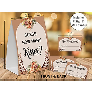 Rustic Orange Floral How Many Kisses Bridal Shower Game,Wedding Shower Games,Engagement Party Games,Bachelorette Party Games,Bridal Shower Decorations(1 Sign & 50 Guess Cards),13