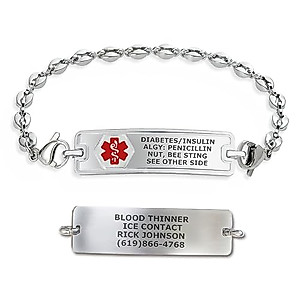 Divoti Custom Engraved Classic Medical Alert ID Bracelets for Women, w/Anchor Chain – Red/8.0"