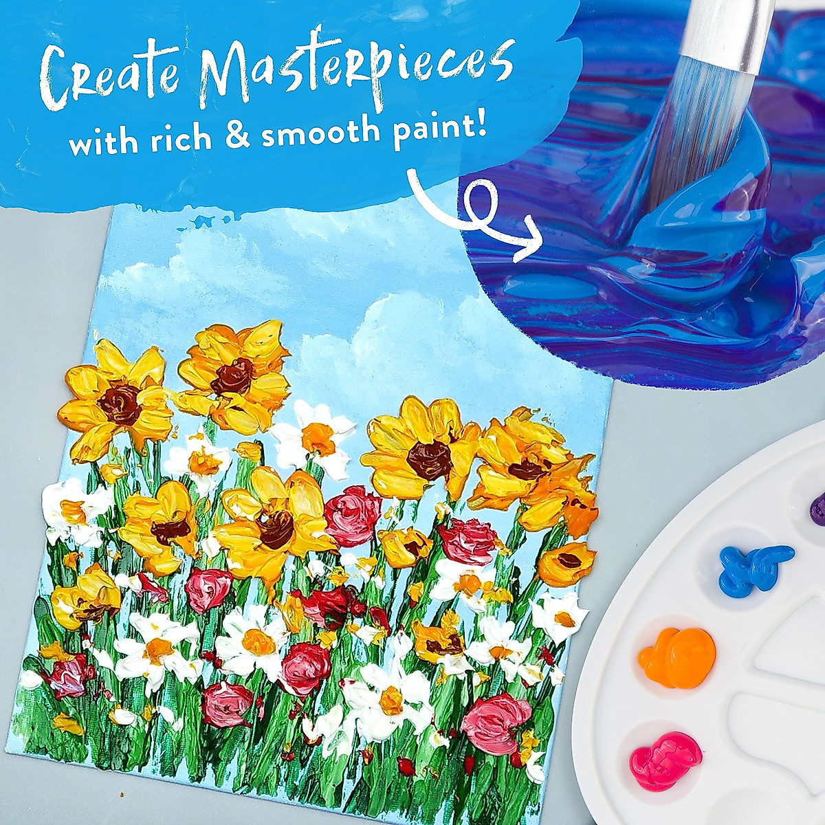 Chalkola Acrylic Paint Set for Adults, Kids & Artists - 40 Piece Acrylic Painting Supplies Kit, with 24 Acrylic Paints (22ml), 10 Painting Brushes, 5 Canvas for Acrylic Painting (8x10) & 1 Palette