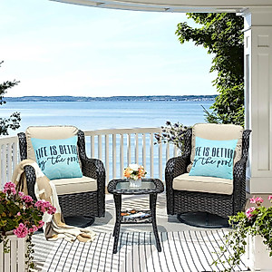 Adabana Blue Outdoor Waterproof Throw Pillow Covers 16x16 Inch Set of 2 Decorative Porch Pillows Cover for Patio Furniture Garden, Life is Better by The Pool