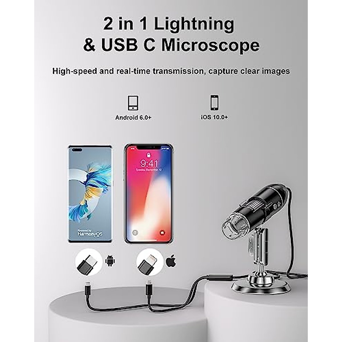 Digital Microscope Camera, Aopick Handheld USB 1440P HD Inspection Camera 50x-1600x Magnification Portable Handheld Pocket Microscopes with 8 LED & Stand, Compatible with iPhone, Android