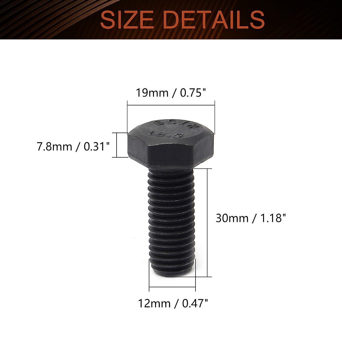 MroMax 2Pcs M12 x 30mm Left Hand Hex Bolt, Carbon Steel Grade 12.9, Black Oxide Finish, Full Thread, Hexagon Head Bolts for Furniture Repair