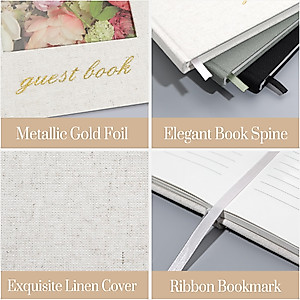 SUNEE Wedding Guest Book - Polaroid Guest Book Weddings Reception, Linen Cover Elegant Guest Book for Baby Shower, Birthdays and Special Events, 100 Blank Pages for Wedding Sign in and Photos, Beige