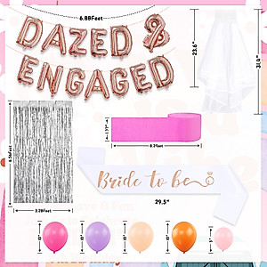Dazed and Engaged Bachelorette Decorations, 70s Retro Groovy Bachelorette Party Decoration, Pink Orange Daisy Groovy Balloon Arch Bridal Shower Party Fringe Backdrop, Bride to Be Sash and Veil