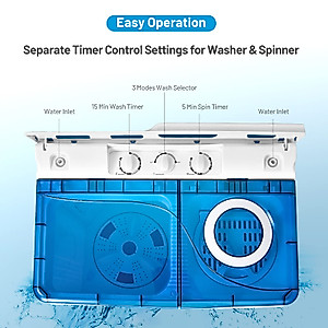 Giantex Washing Machine Semi-automatic, Twin Tub Washer with Spin Dryer, 26lbs Capacity, Built-in Drain Pump, Portable Laundry Washer, Compact Washing Machine for Apartment, Dorm and RV (White+Blue)