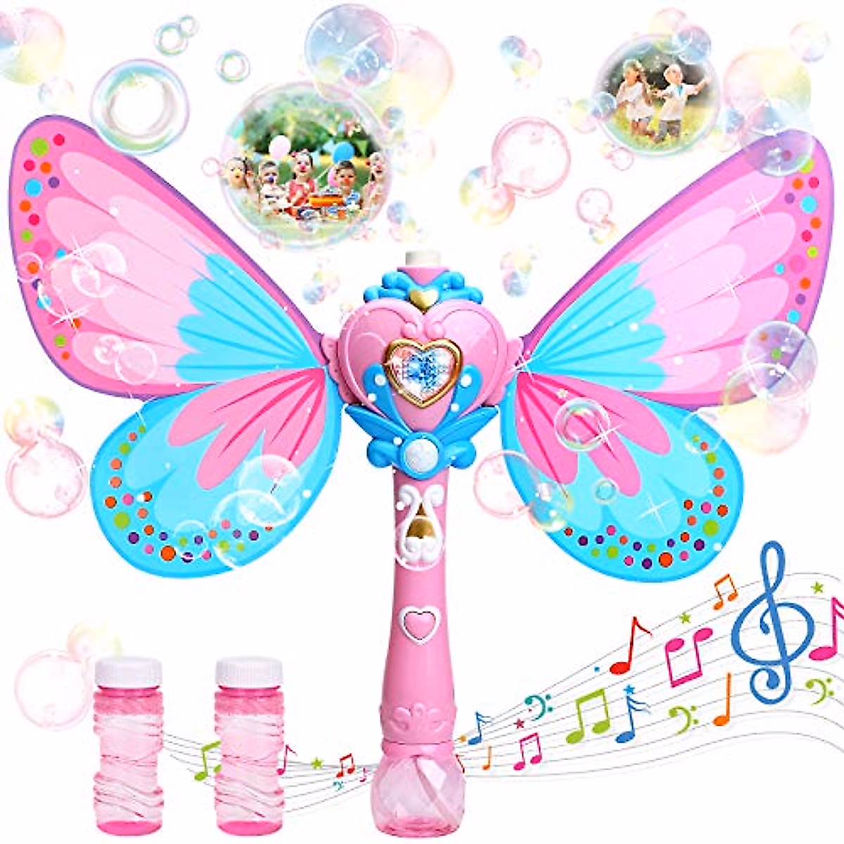 Sitodier Bubble Machine for Kids | Butterfly Bubbles Wand Blower for Toddlers 1000+ Bubbles per Minute | Outdoor Indoor Bubbles Blowing Toys Birthday Gift for Girls Bubble Solution Included