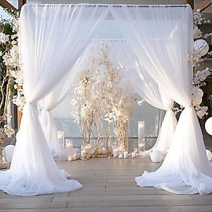 Tao-Ge 10ft x 10ft White Sheer Tulle Backdrop Curtains for Party Wedding Wrinkle Free Curtain Backdrops Drapes for Baby Shower Birthday Party Photo Back Drop Background Home Decorations