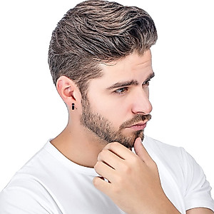 LEBOCADO 12 Pairs Earrings for Men, Stainless Steel Black Stud Earrings Hoop Earrings Set for Women, Black and Sliver Ear Studs (12 Pairs Set)