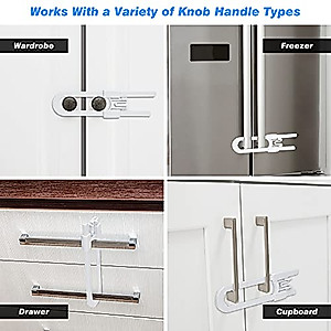 10 Pack Baby Sliding Cabinet Locks - Vmaisi Adjustable U Shaped Child Safety Locks,Childproof Latches for Kitchen Bathroom Storage Cupboards Doors, Handles and Knobs White (10)
