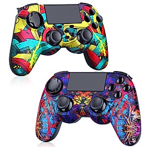 Gamrombo 2 Pack Wireless Controller Replacment for PS4, Compatible with Playstation 4/ Pro/Slim,PC Windows/Steam With Built-in 1000mAh Battery with Turbo/Dual Vibration/6-Axis Motion Sensor