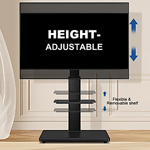 YOMT Floor TV Stand with Mount Wood Base Tall Corner TV Stand for Most 32-75 Inch TVs up to 110 lbs, Swivel TV Mount Stand with Adjustable Shelf for Bedroom and Living Room, Black