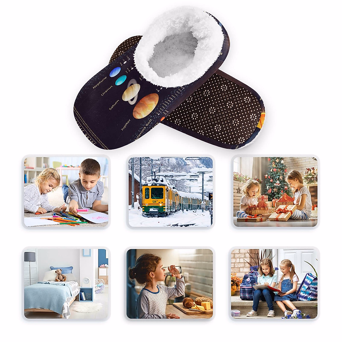 Dussdil Solar System Scientific Kids Boys Girls Slippers Universe Planets Spa Travel House Slipper Warm Soft Memory Foam Slipper Non Slip for Guest Home Bedroom Shoes Slippers S