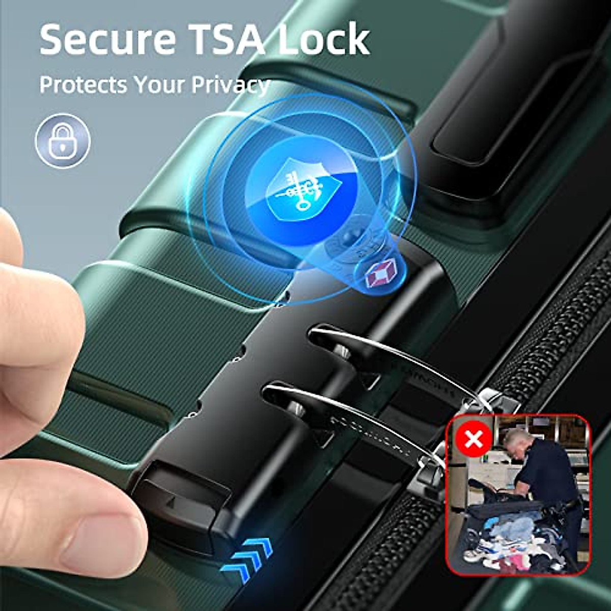 SHOWKOO Luggage Sets Expandable ABS Hardshell 3pcs Clearance Luggage Hardside Lightweight Durable Suitcase sets Spinner Wheels Suitcase with TSA Lock (Dark Green)