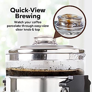HomeCraft 40 Cup Coffee Urn and Hot Beverage Dispenser with Quick-View Brewing and Dripless Faucet, Stainless Steel