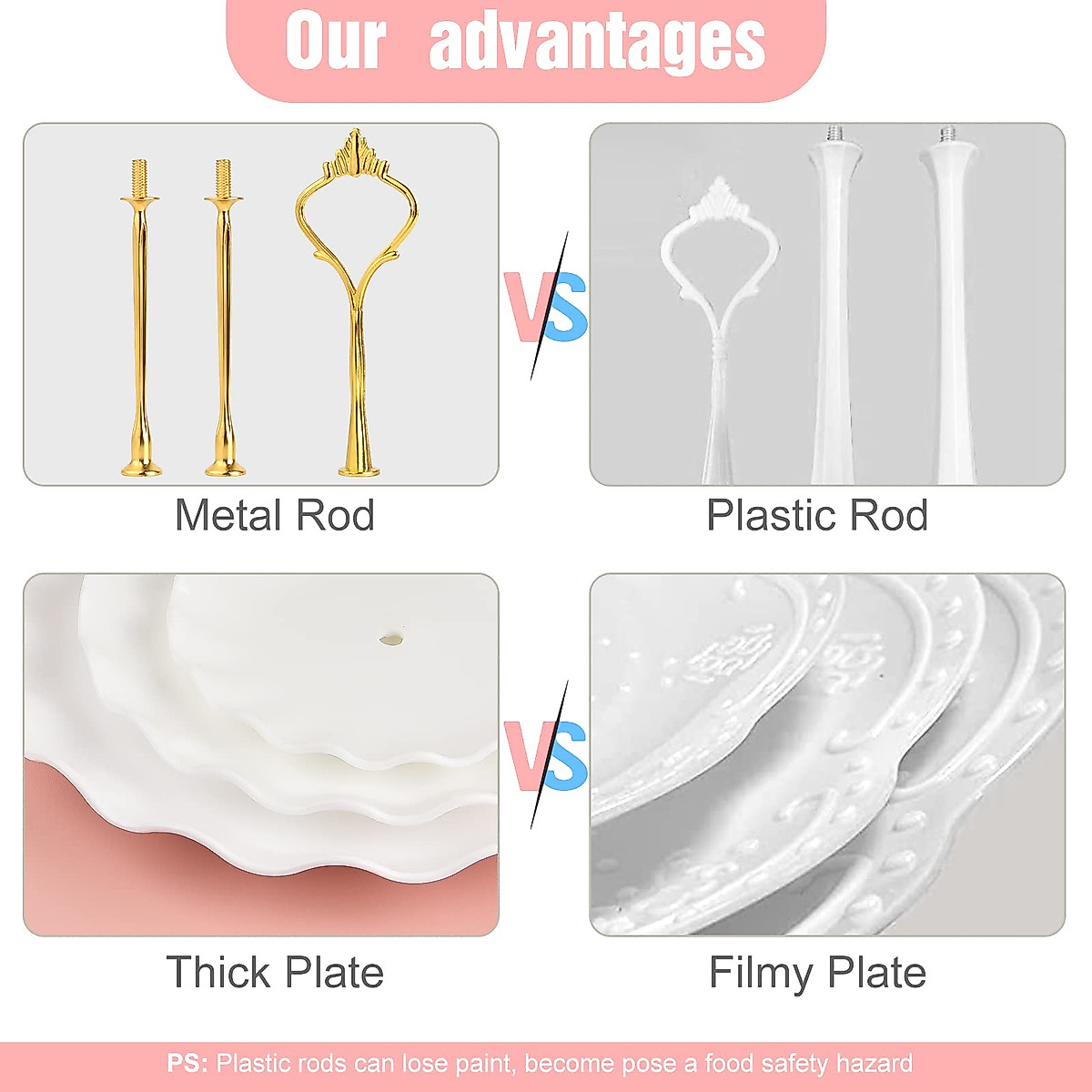 6 Pieces Cupcake Stand Set Cake Stands for Dessert Table Display Cup Cake Tier Stand Set with 3 Piece 3-Tier Cupcake Holder and 3 Pieces Appetizer Trays for Wedding Baby Shower Birthday Tea Party