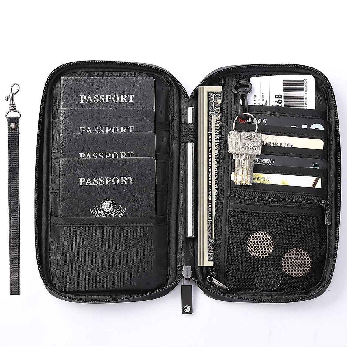 VanFn RFID Travel Passport Wallet, Family Passport Holder, Trip Document Organizer P.Travel Series (Nylon - Black)