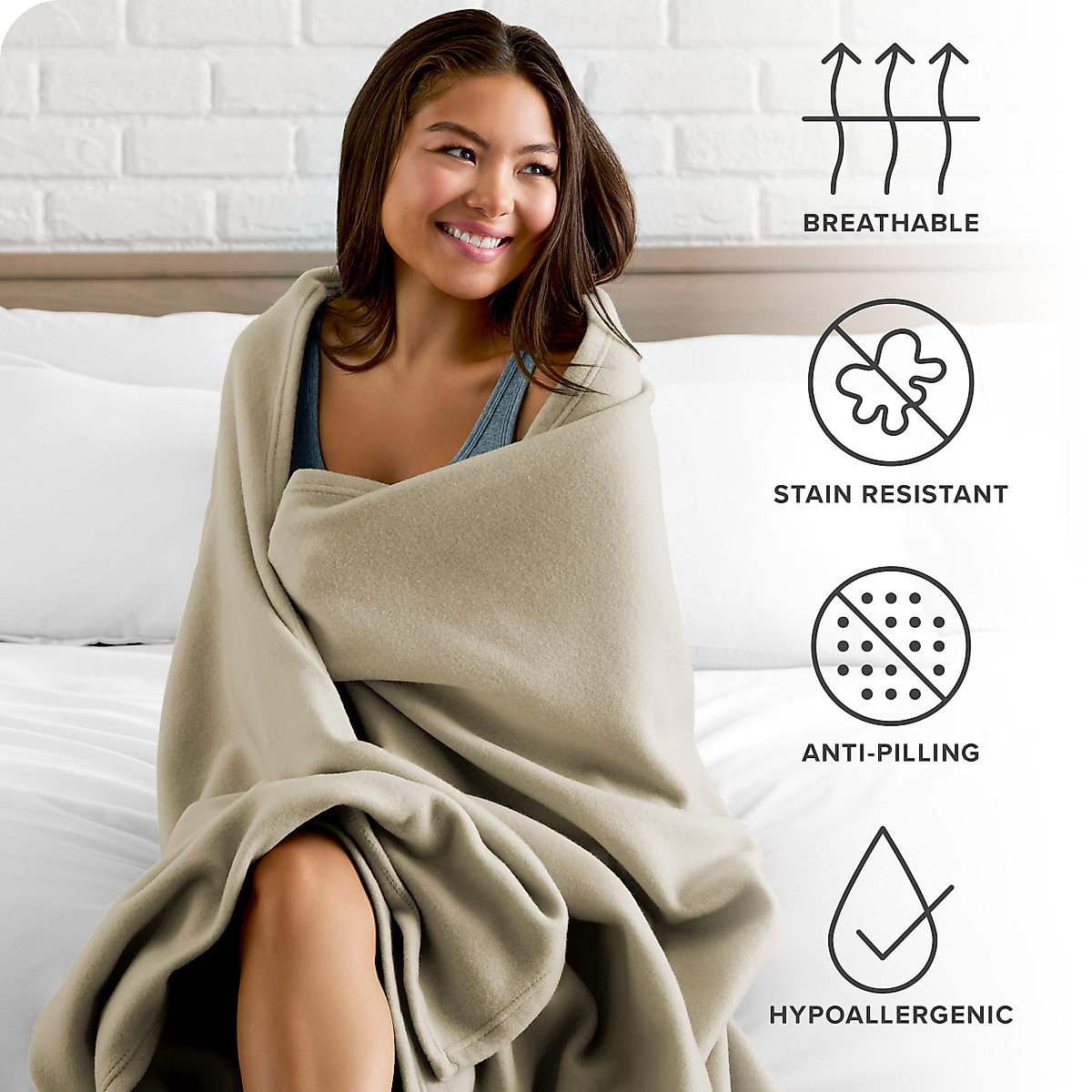 Bare Home Polar Fleece Blanket - Full/Queen Blanket - Oyster - Warm & Cozy - Premium Fleece Blanket - Blanket for Bed, Sofa, Camping, Travel and Cold Nights - Lightweight Blanket (Full/Queen, Oyster)