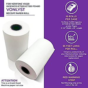 Vonlyst Thermal Paper Roll 2 1/4 X 55 for Verifone Vx520 Ingenico ICT220 ICT250 FD400 (10 rolls)