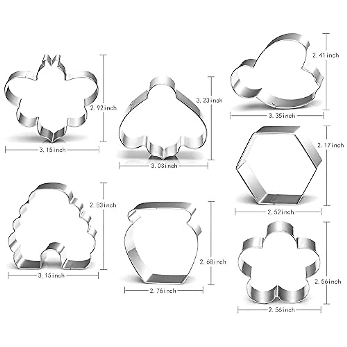 Bee Cookie Cutters Set-3 Inches-7 Piece-Bee, Beehive, Flower, Honeycomb and Honey Jar Stainless Steel Cookie Biscuit Cookie Cutters Molds for Honey Bee Party Decoration Favor