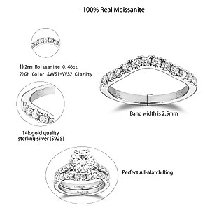 DovEggs 0.46CTW GHI 2mm Moissanite Lab Created Diamond Half Eternity Curved Wedding Band 14k Gold QUALITY Sterling Silver Wedding Engagement Rings for Women(7)