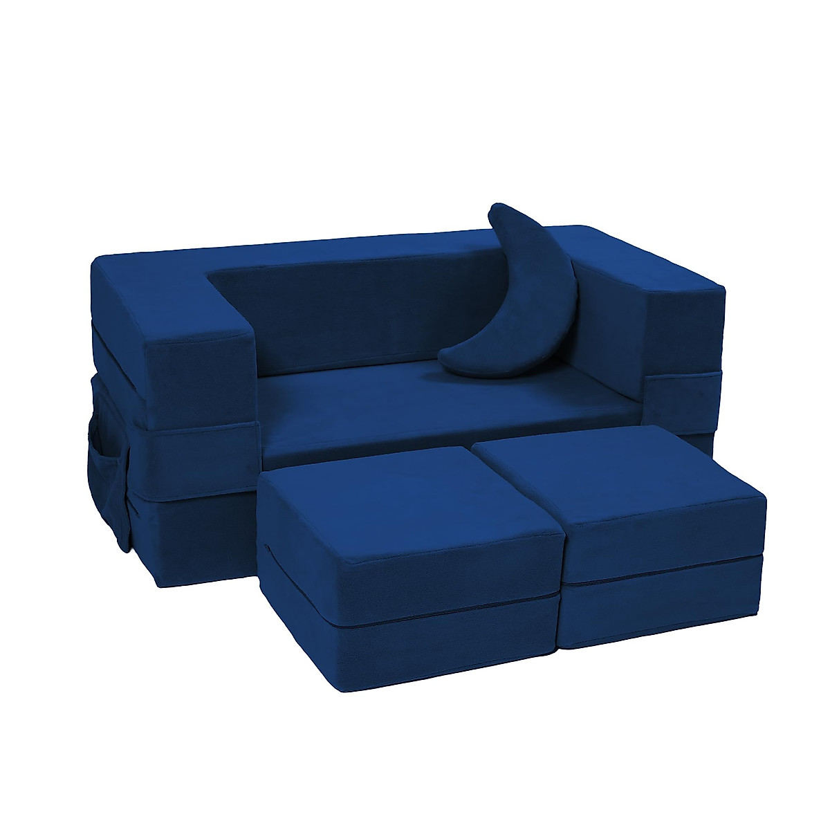 Elftopia Modular Kids Sofa,Toddler Couch Foam Armchair for Kids, Children Convertible Plush Sofa Play Set,Fold Out Sofa Bed(Navy)