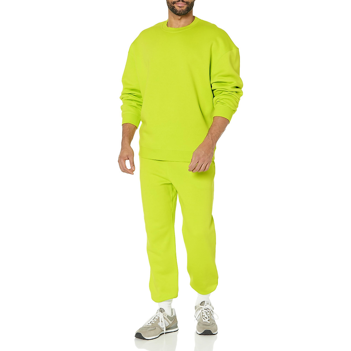 Amazon Essentials Men's Oversized-Fit Crewneck Sweatshirt (Available in Big & Tall), Lime Green, 4X-Large Big