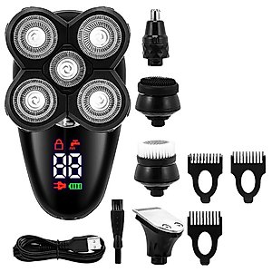 Head Shavers for Bald Men, 5 in 1 Facial & Body Grooming Set Electric Shaver Hair Trimmer Beard Electric Razor for Men Bald Shaving Machine Digital LCD Display