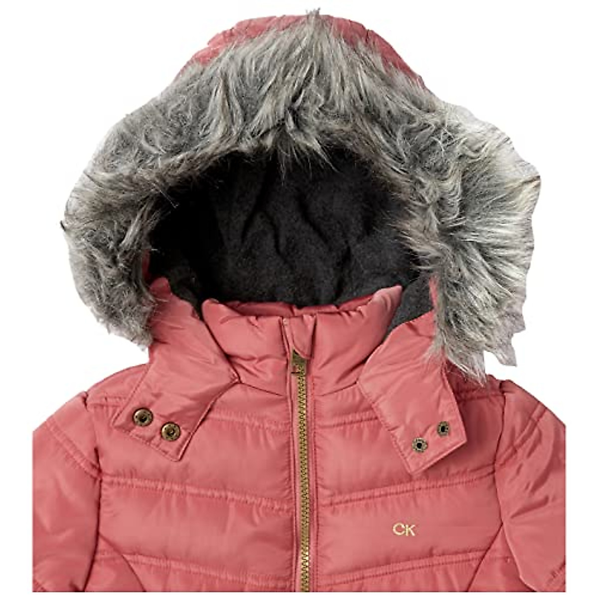 Calvin Klein Girls' Hooded Winter Puffer Jacket, Full-Length Heavy Weight Coat with Fleece Lining, Mauvewood, 5