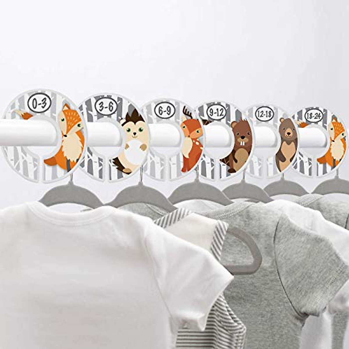 Baby Closet Size Dividers - Woodland Nursery Closet Dividers for Baby Clothes - Fox Deer Bear Hedgehog Beaver Nursery Decor - Baby Closet Dividers for Boy or Girl - [Woodland] [Grey/Gray]