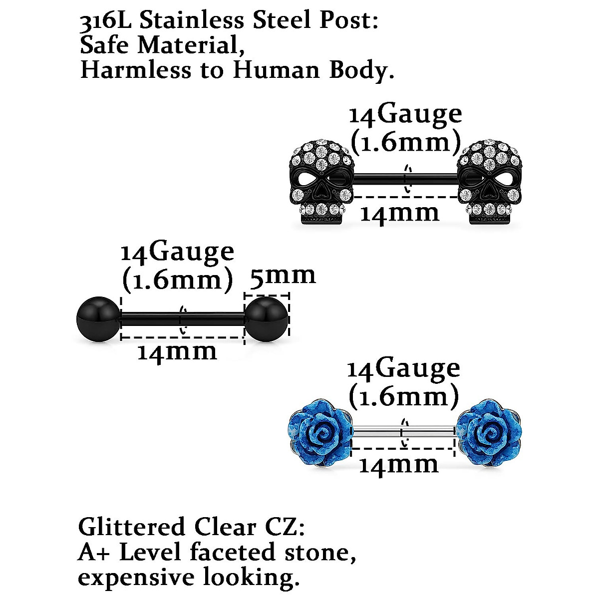 Kadogohno Nipple Rings for Women Nipple Piercing Jewelry 14G Nipple Rings Surgical Steel Screw Nipplerings Nipple Shield Ring Barbell Body Piercing Jewelry Set 9/16 Inch 14mm