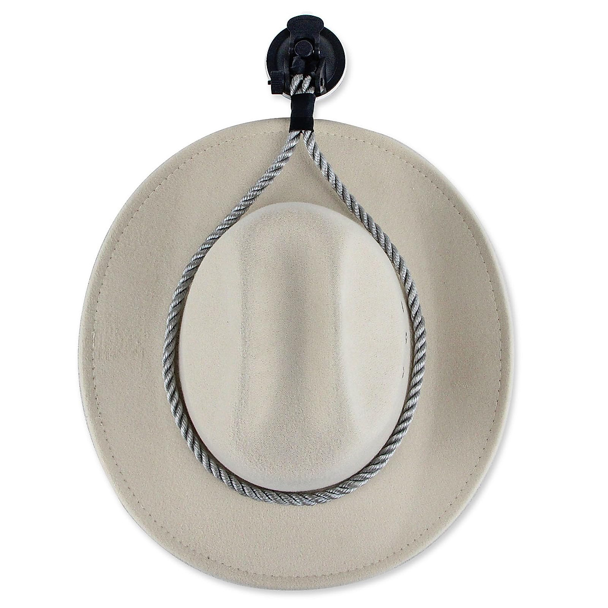 Yumfugu 1 PC Car Cowboy Hat Mounts with 35.4In Rope, 2.6In Plastic Automotive Dash Hat Rack Suction Cup Hook, Universal Vehicle Hat Holder Accessories for Cars Trucks SUVs Home Doors (Gray)