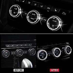 CARFIB Car Interior Bling Accessories for VW Volkswagen Arteon Atlas CC e-Golf Golf Alltrack Golf R Passat Tiguan AC Knobs Control Decals Stickers Cover Parts Men Women Zinc Alloy Crystal Silver 3Pcs