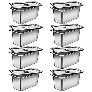 1/3 Size Hotel Pans with Lids, 6 Inch Deep 8Pcs Stainless Steel Steam Table Pans Steam Table Tray for Food Warmer Cooking Heat Restaurant Supplies for Kitchen Party Restaurant Hotel