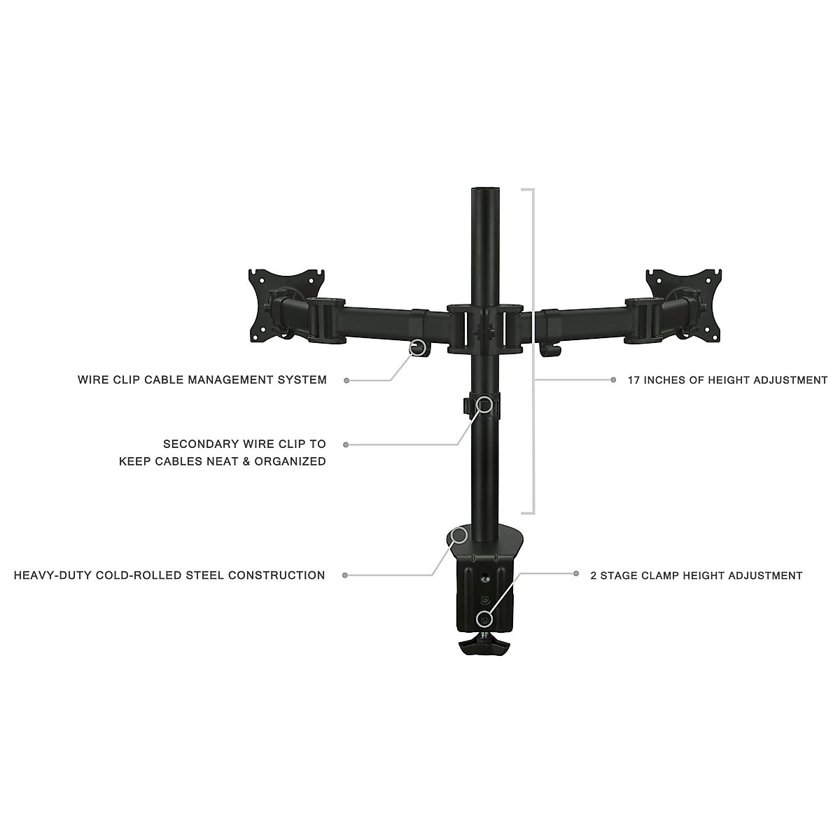 Mount-It! Dual Monitor Mount | Double Monitor Desk Stand Arm | Two Articulating Arms Fit 2 Screens 17 19 20 21 22 24 27 Inch Computer | VESA 75 100 Compatible Displays | C-Clamp Base