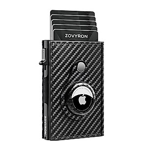 ZOVYRON Airtag Wallet Men Smart Wallet Slim Minimalist RFID Front Pocket Wallet with Airtag Holder Metal Money Card Holder Mens Gifts
