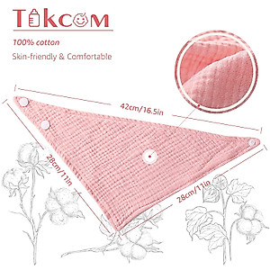 Tokcom Baby Bibs, Drool Bibs, Muslin Baby Bandana Cotton for Teething and Drooling, Bandana Drool Bibs 100% Cotton for Unisex Baby(6 Pack)