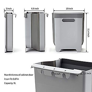 Auhafaly Hanging Collapsible Trash Can - 9L Wall Mounted Foldable Waste Bin for Kitchen Cabinet Door - Quickly Clean Counter, Sink, Bathroom - RV, Car, Camping Folding Garbage Basket (Gray)