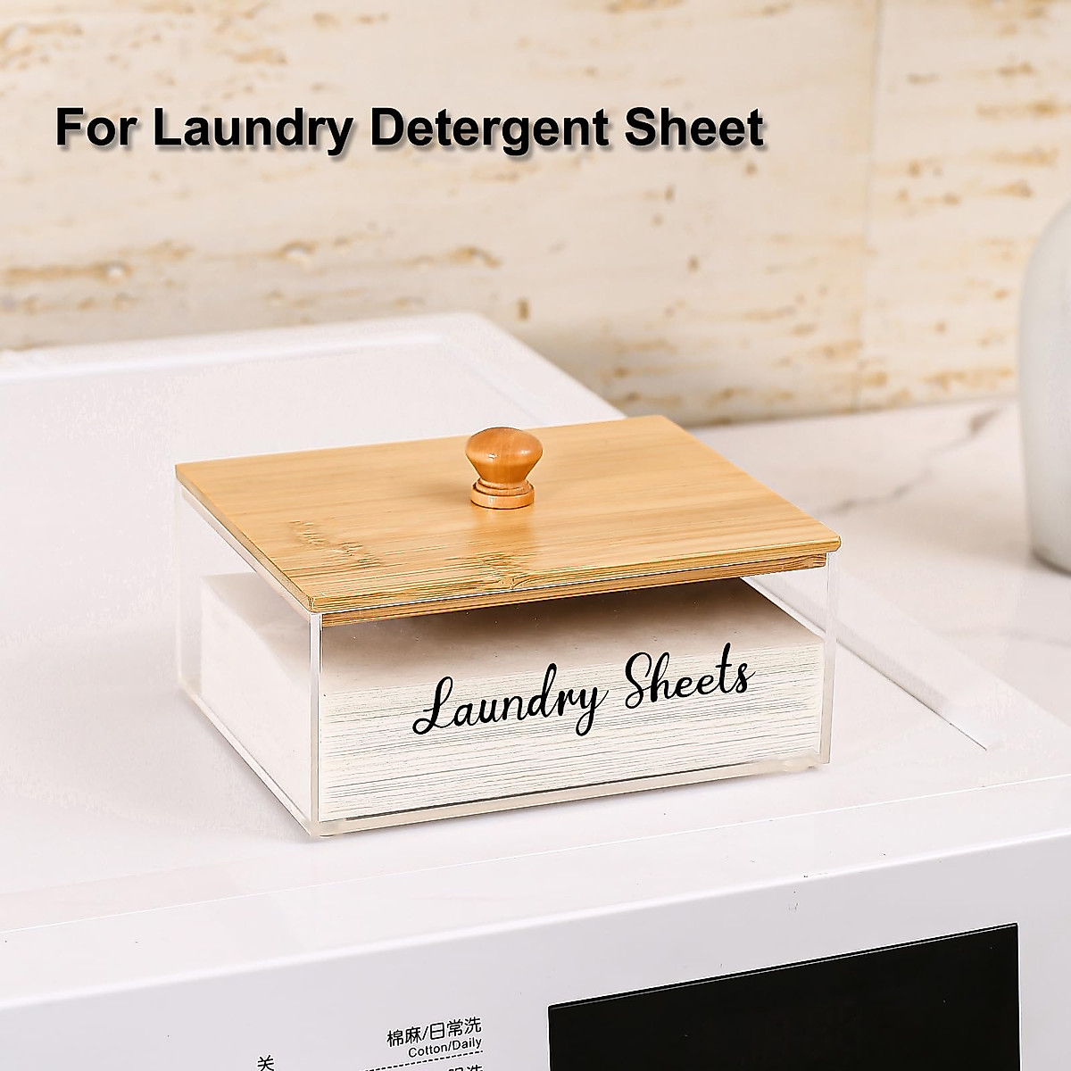 VOTLEVT Acrylic Laundry Sheet Holder with Bamboo Lid, Laundry Detergent Sheet Container/Holder/Dispenser, laundry Room Organization and Storage