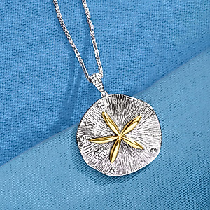 Ross-Simons 0.10 ct. t.w. Diamond Sand Dollar Necklace in Sterling Silver and 14kt Yellow Gold