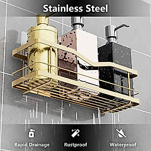 MZF 2-Pack Shower Caddy, No Drilling Adhesive Shower Shelf, Rustproof Stainless Steel Bathroom Shower Organizer Storage, Shower Shelf for Inside Shower & Kitchen Storage, Gold