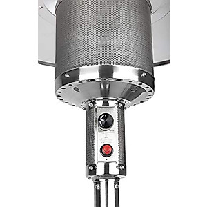 Fire Sense 01775 Performance Series Patio Heater With Wheels 50,000 BTU Output Electronic Ignition System Portable Outdoor Propane Heater For Commercial & Residential - Unpainted Stainless Steel