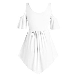 Sdeycui Womens Plus Size Tiered Lace Appliques Cold Shoulder V-Neck Short Sleeve T-Shirt Blouse Shirt(White, XXXL)