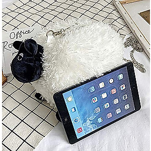 QZUnique Animal Shaped Handbag Women's Faux Fur Crossbody Bag Plush Wallet Purse Chain Shoulder Bag