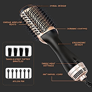 Beautimeter Hot Air Brush, Hair Dryer Brush & Volumizer, 3 in 1 Negative Ionic Hair Styler for Straightening, Curling, 1000W, Black & Gold