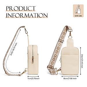 MoKo Vegan Leather Sling Bag - Small Trendy Casual Adjustable Detachable Shoulder Strap Crossbody Bags for Women and Men Daily Hiking Travel, Beige