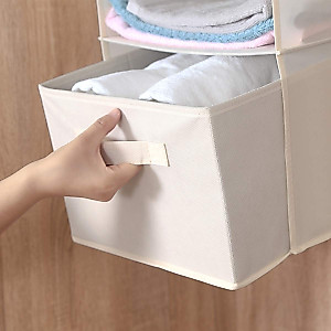 MAX Houser 4-Shelf Hanging Closet Organizer, Space Saver, Cloth Hanging Shelves with 2 Side Pockets, Foldable (Beige)