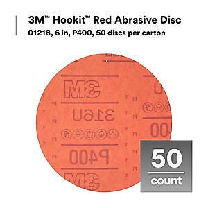 3M Hookit Red Abrasive Sanding Discs, 01261, No Hole, 6 in, 80+ Grade, Pack of 50 Discs, for Auto Sanding, Primer Sanding, E-Coat Sanding